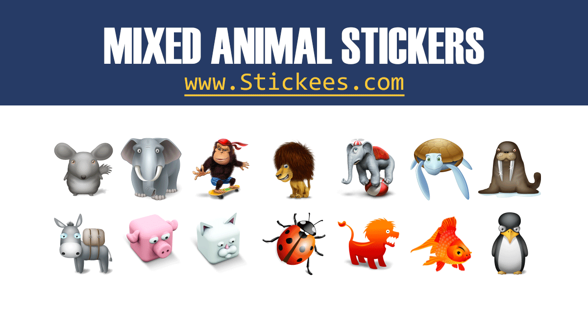 Mixed Animal Stickers for Facebook Timeline, Chat & Email | Stickees.com
